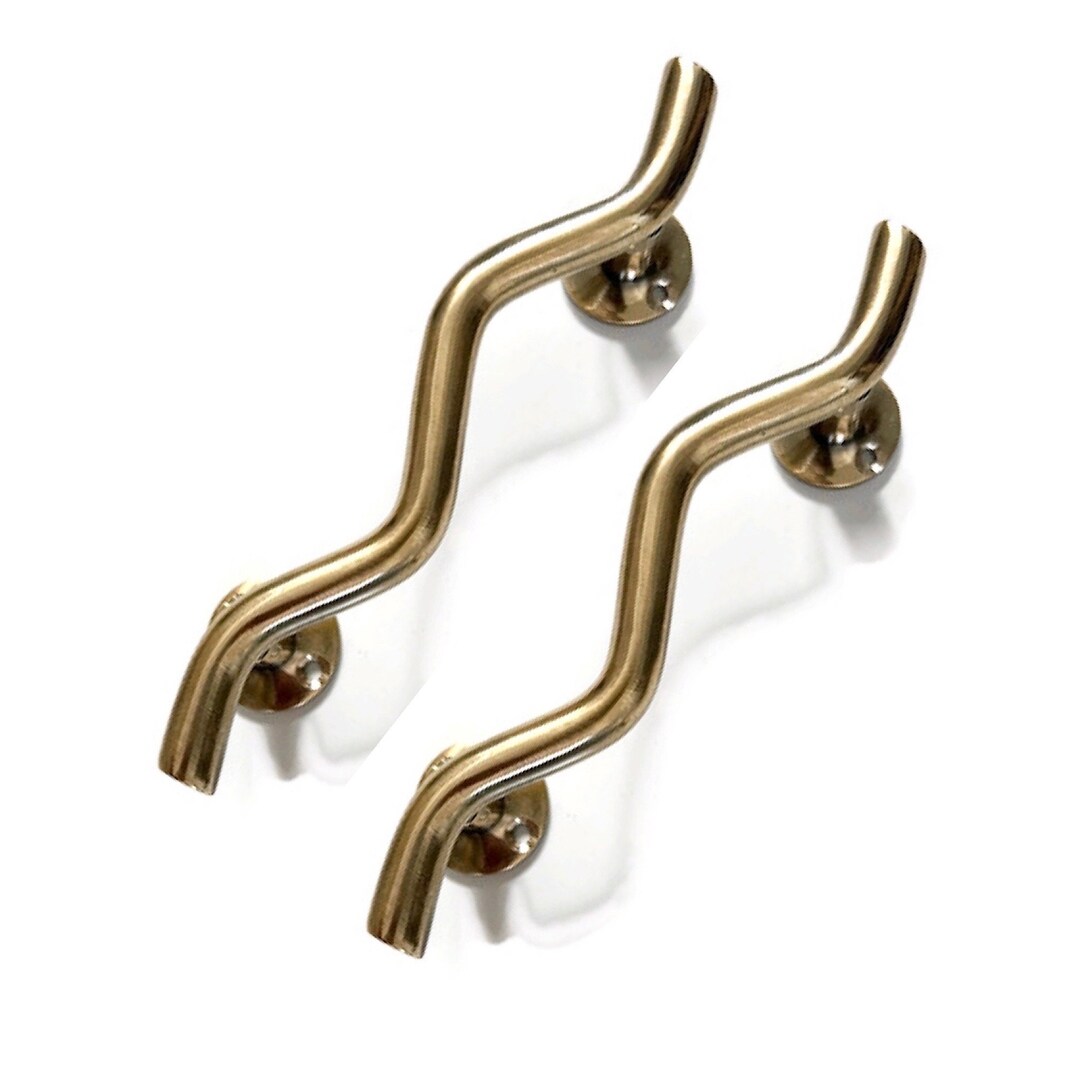 2 Small Solid Brass 5 Inch Long WAVY S Shape Heavy Door Pull Handles ...