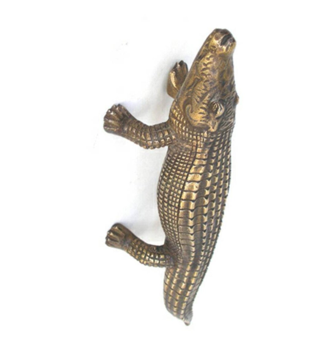Basic Rustic Hand Made CROCODILE Shape 12 Brass Polished Aged Door Pull ...