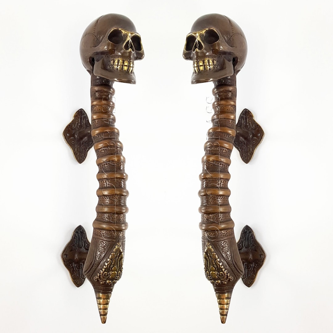 2 Brass Large Size SKULL Shaped Skeleton Old Style Handle Door Pull ...