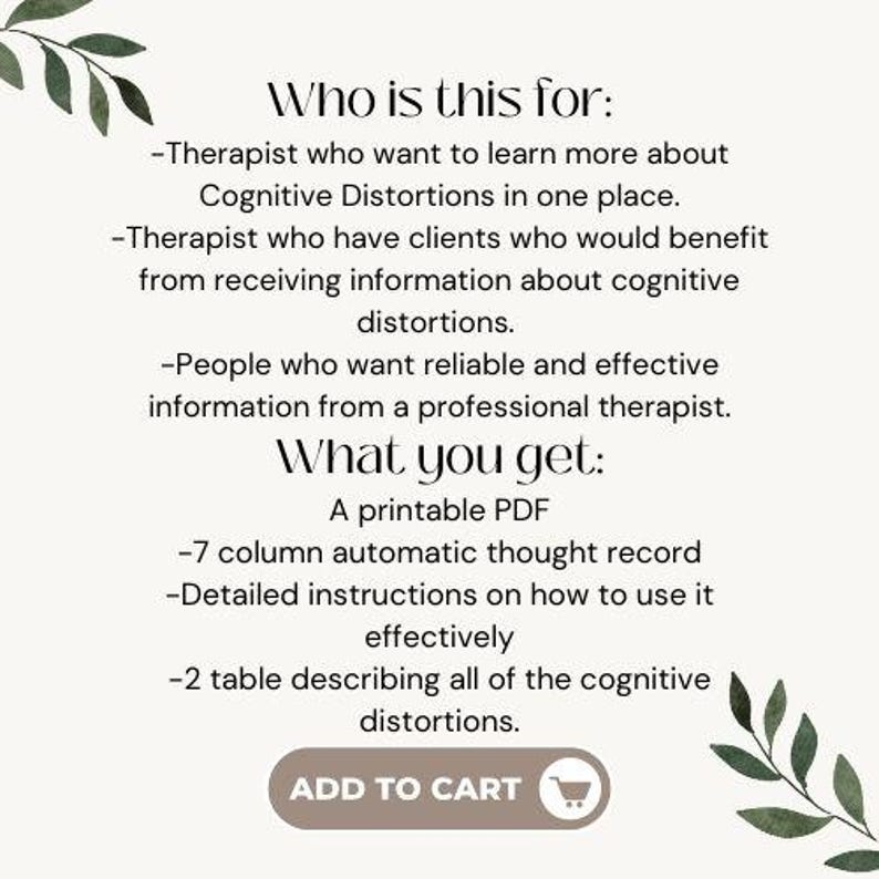 CBT Cognitive Distortions Workbook Handbook Therapy Psychology ...