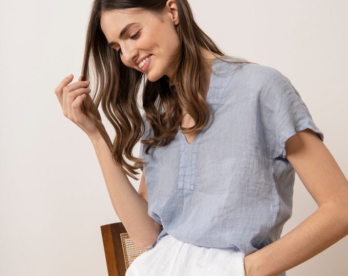 Light Blue Linen Top EMILY. Summer Top for Women. Linen Blouse. Linen ...