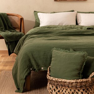 Linen Duvet Cover in Green Color. Linen Comforter. Comforter King ...