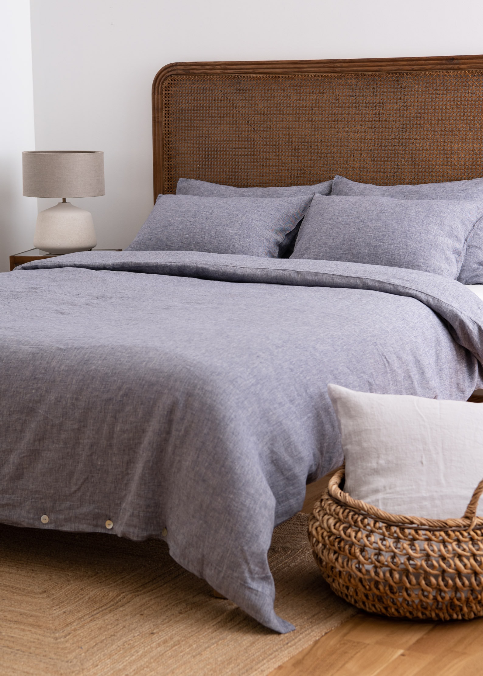 Linen Bedding Set in Dark Blue Chambray Linen Comforter Set - Etsy UK