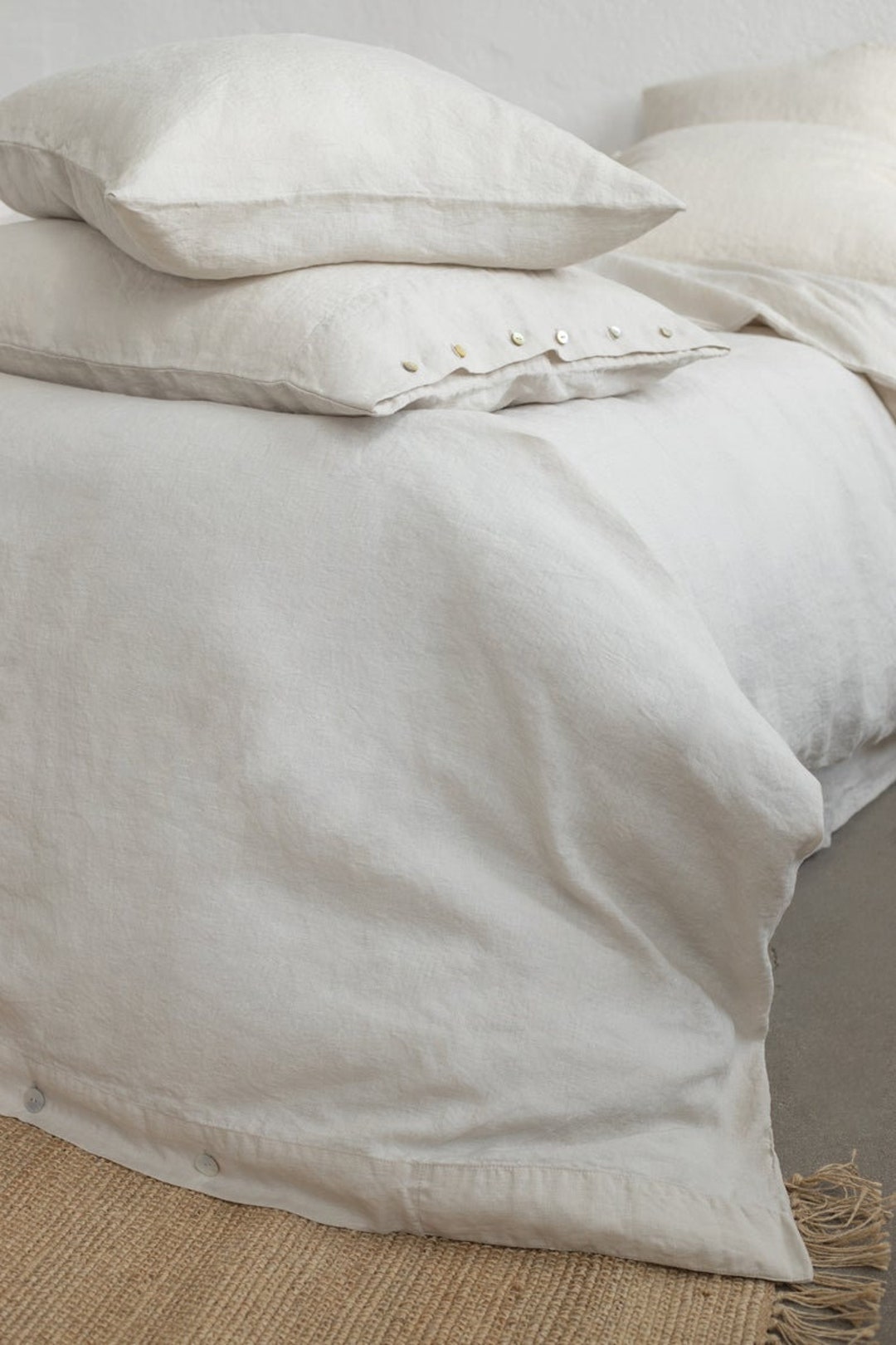 Linen Bedding Set in Beige Color. Linen Duvet Cover and 2 Linen ...