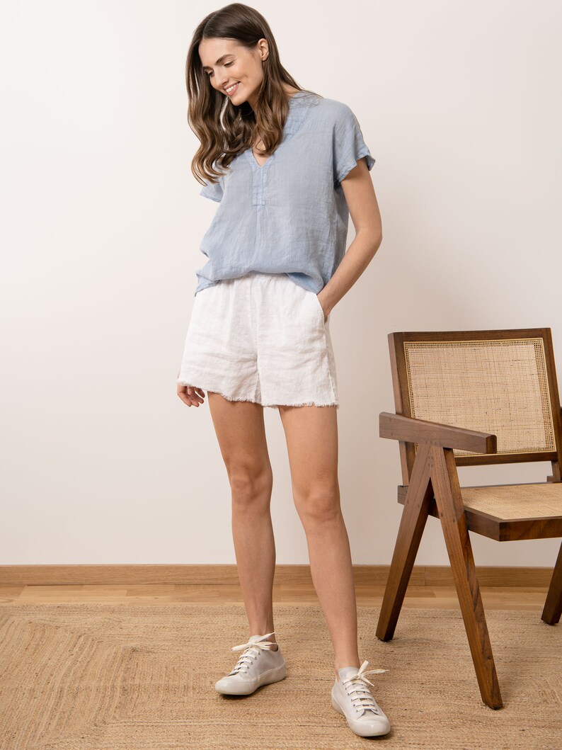Light Blue Linen Top EMILY. Summer Top for Women. Linen | Etsy