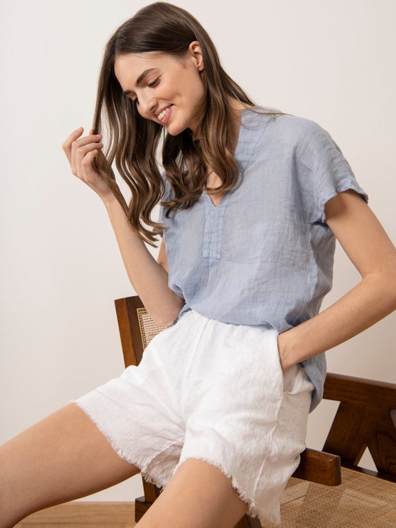 Light Blue Linen Top EMILY. Summer Top for Women. Linen | Etsy