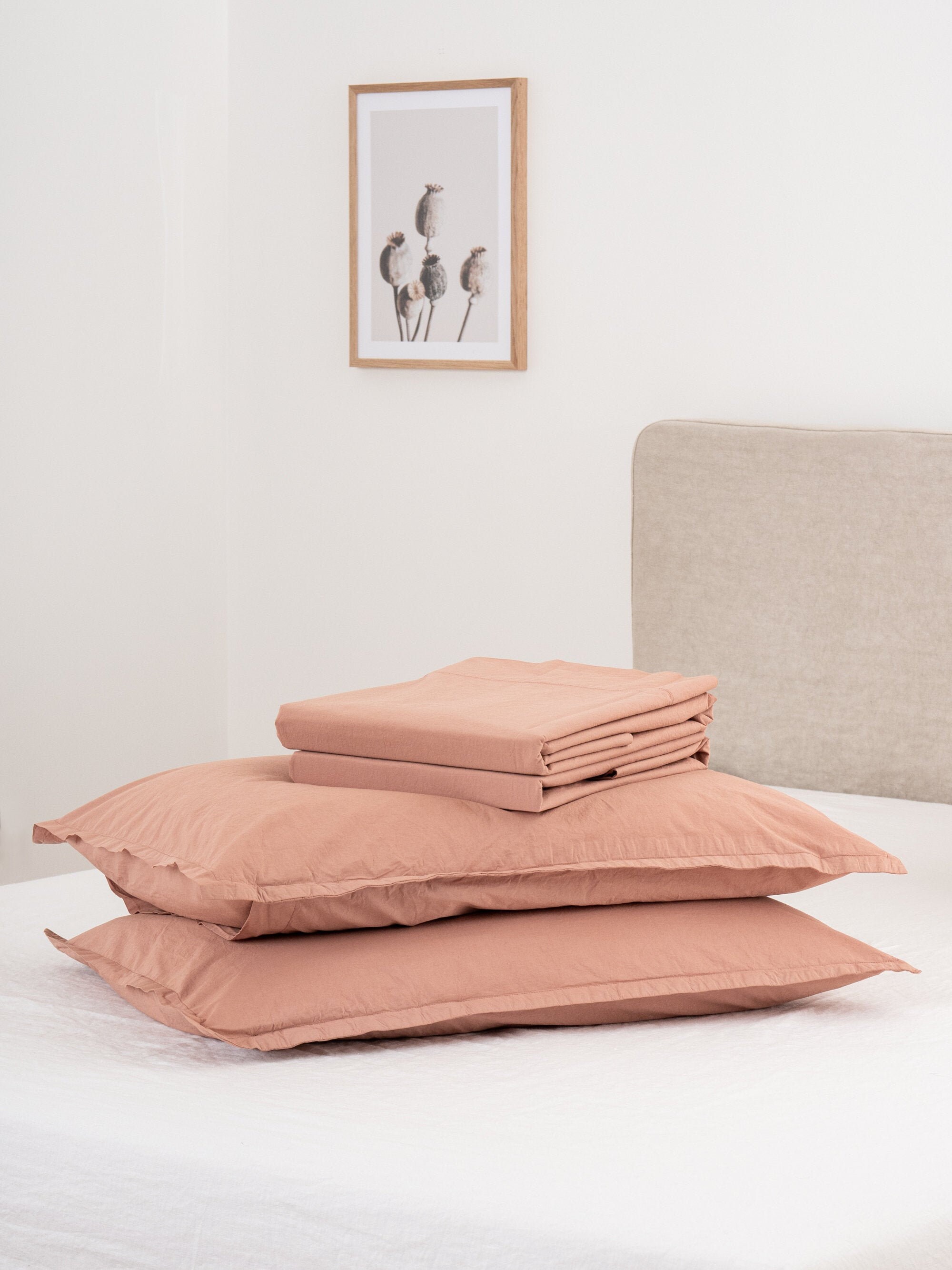 Cotton Sheets Set 2 Pillowcases. Clay Bedding. Flat Sheet. - Etsy