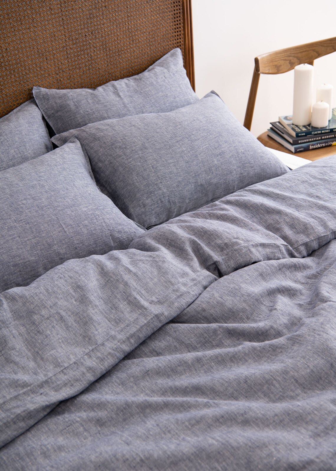 Linen Bedding Set in Dark Blue Chambray Color. Linen Duvet - Etsy