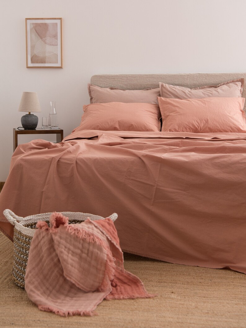 Cotton Sheets Set 2 Pillowcases. Clay Bedding. Flat Sheet. - Etsy