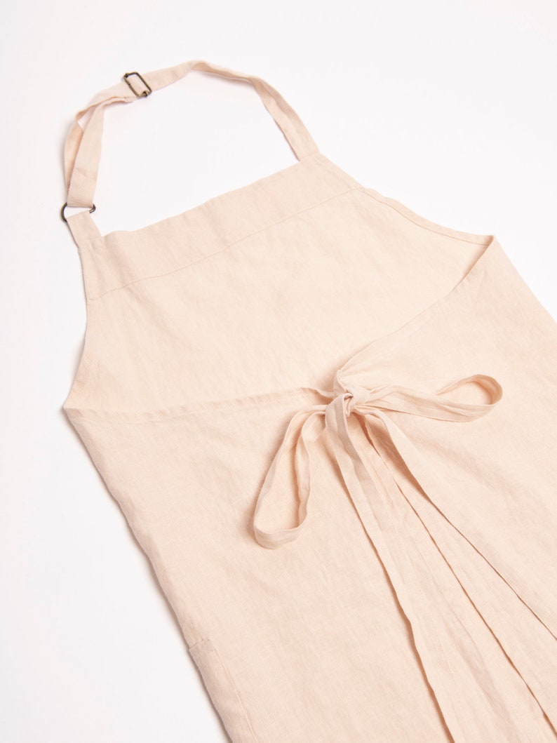 Peach Color Linen Apron. Full Apron for Women and Men. Beige | Etsy