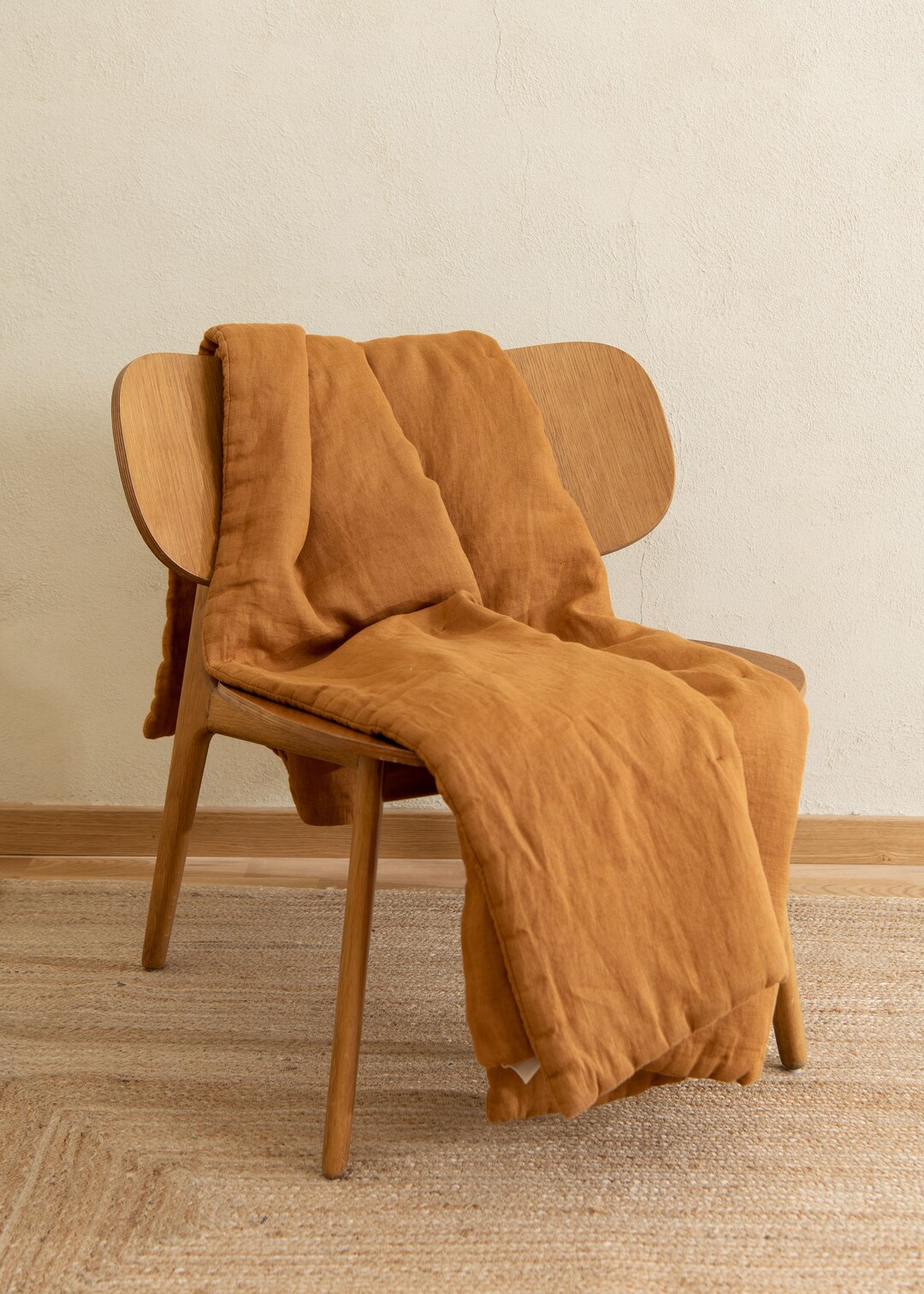 Linen Quilt Blanket in Cinnamon, Quilted Linen Bedspread, Linen ...