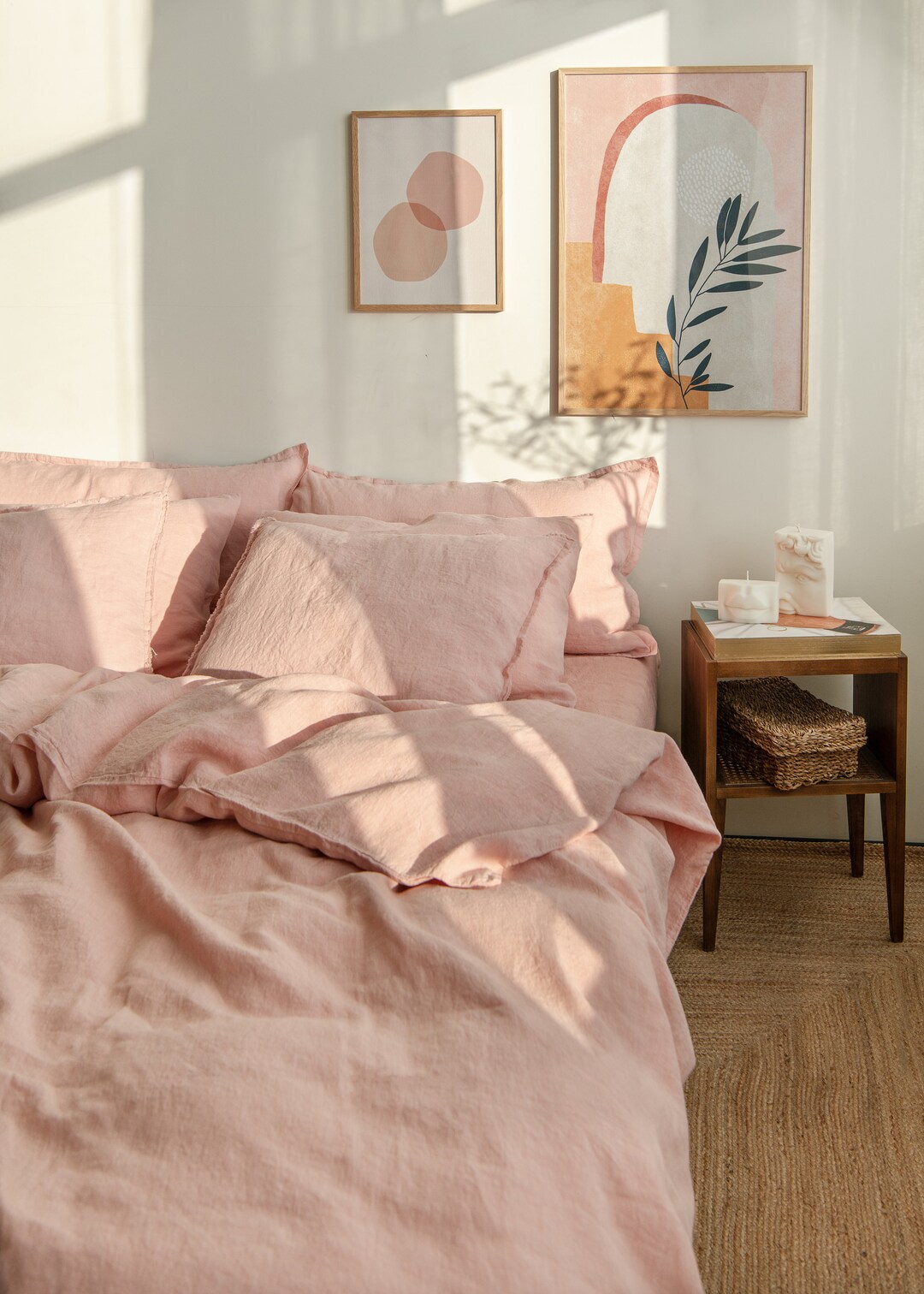 Linen Bedding Set in Blush rose Color. Linen Duvet Cover and 2 Linen ...