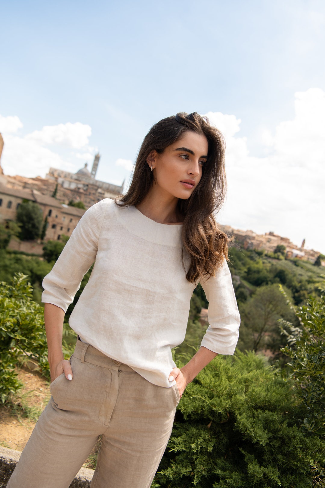 Linen Top for Women, Beige Linen Blouse Eli, Classical Linen Top, Linen ...