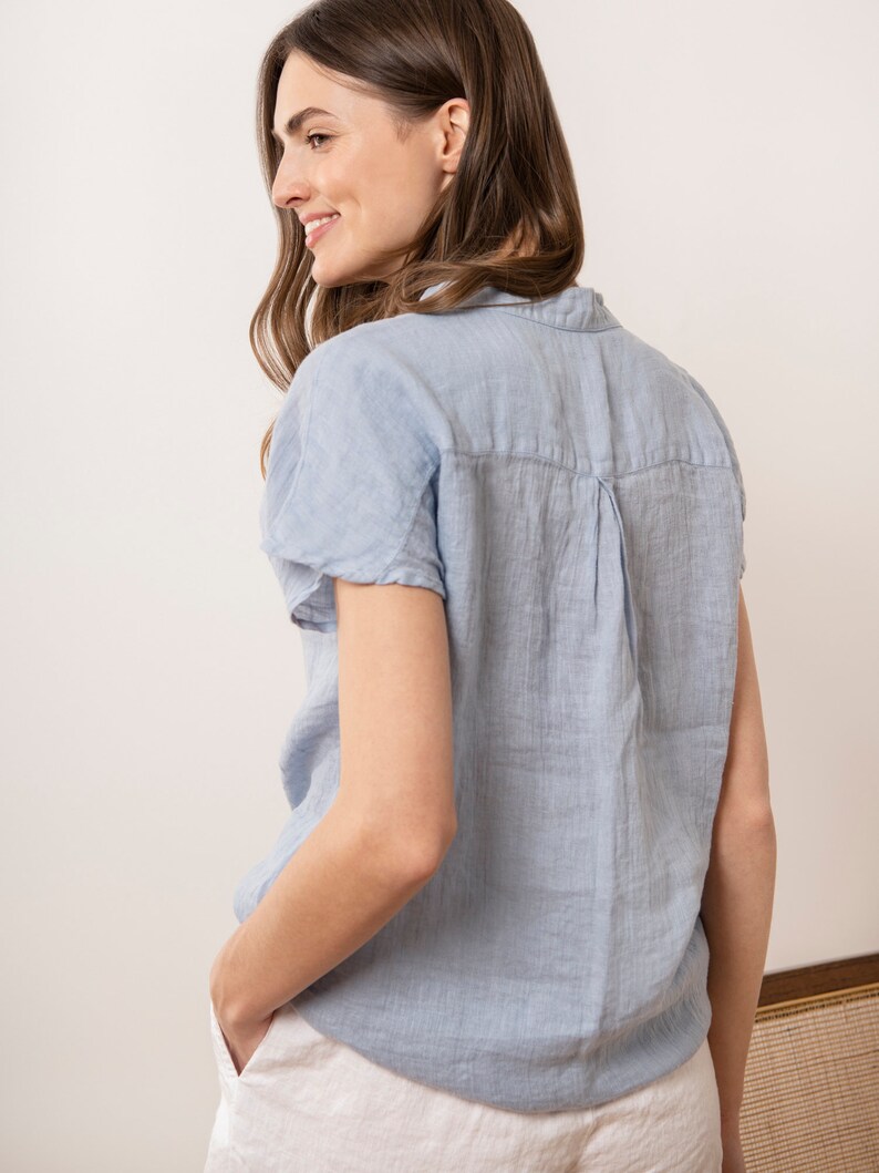 Light Blue Linen Top EMILY. Summer Top for Women. Linen | Etsy