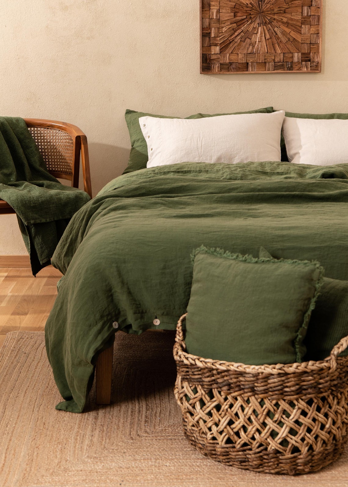 Linen Bedding Set in Green Color. Linen Duvet Cover and 2 - Etsy