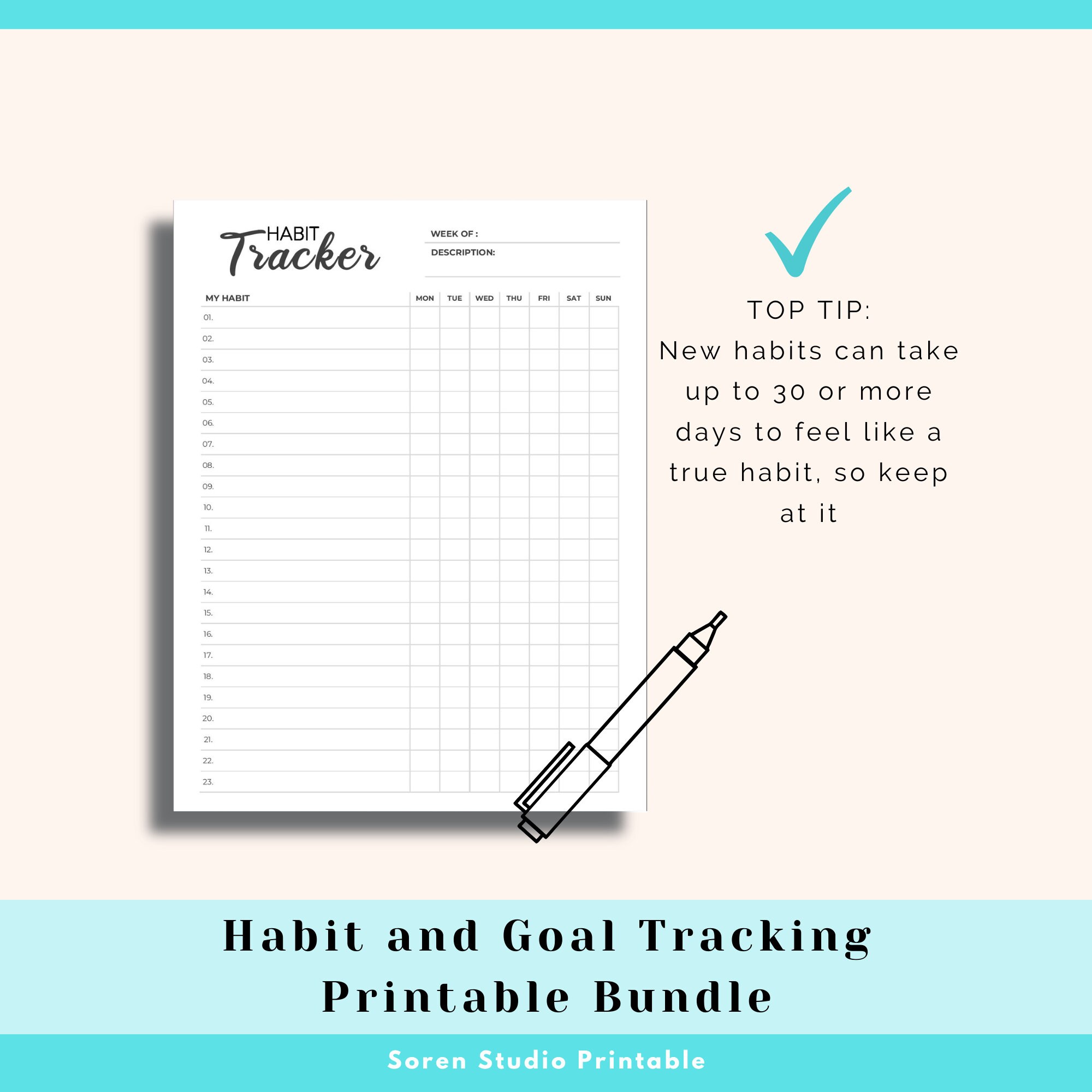 Habit and Goal Tracking Printable Bundle Daily Planner | Etsy