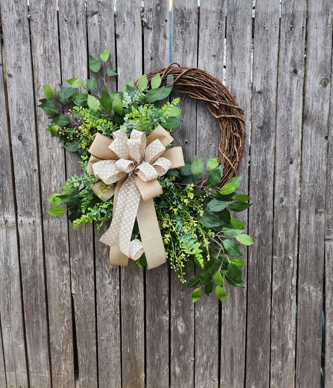 Ficus Fern & Eucalyptus Front Door Wreath Everyday Greenery - Etsy