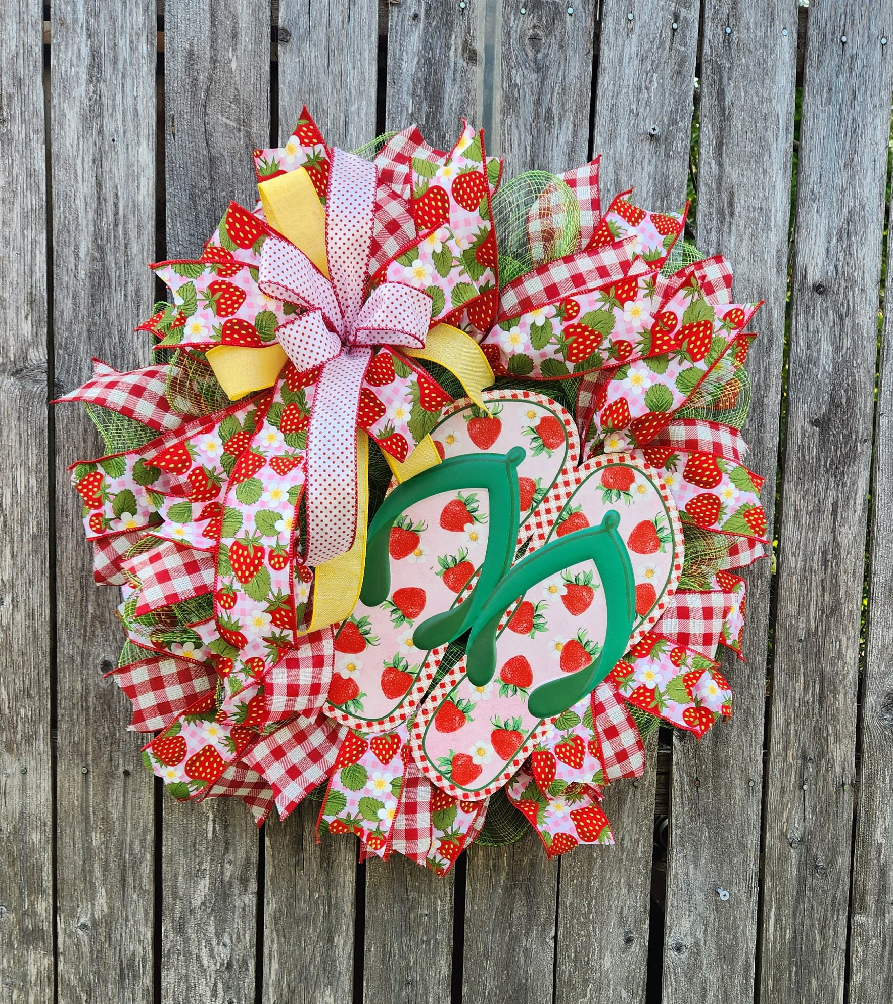 Strawberry Front Door Wreath Flip Flop Summer Red Green & - Etsy
