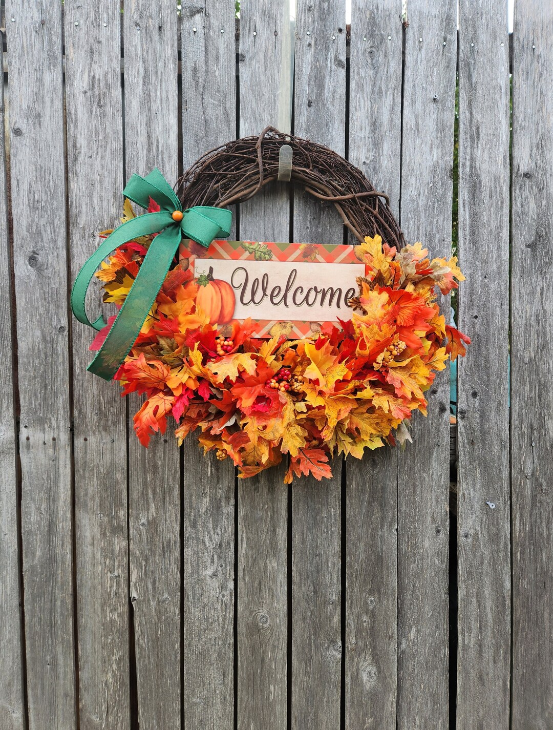 Fall Welcome Grapevine Wreath, Rustic Fall Leaf Wreath, Front Door ...