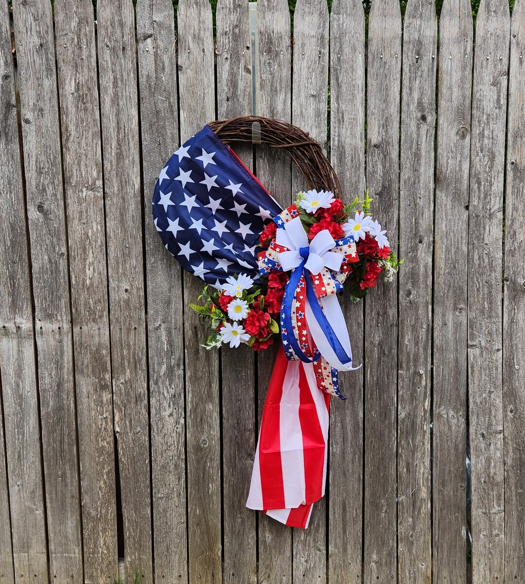 Patriotic Flag Wreath/rustic Americana Wreath for Front Door/patriotic ...
