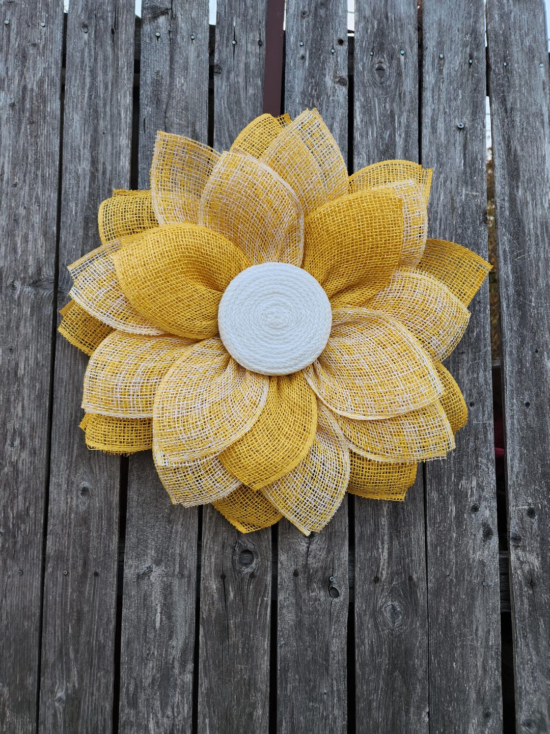 Yellow Poly Burlap Flower Wreath, Spring Summer Sunflower, Farmhouse ...