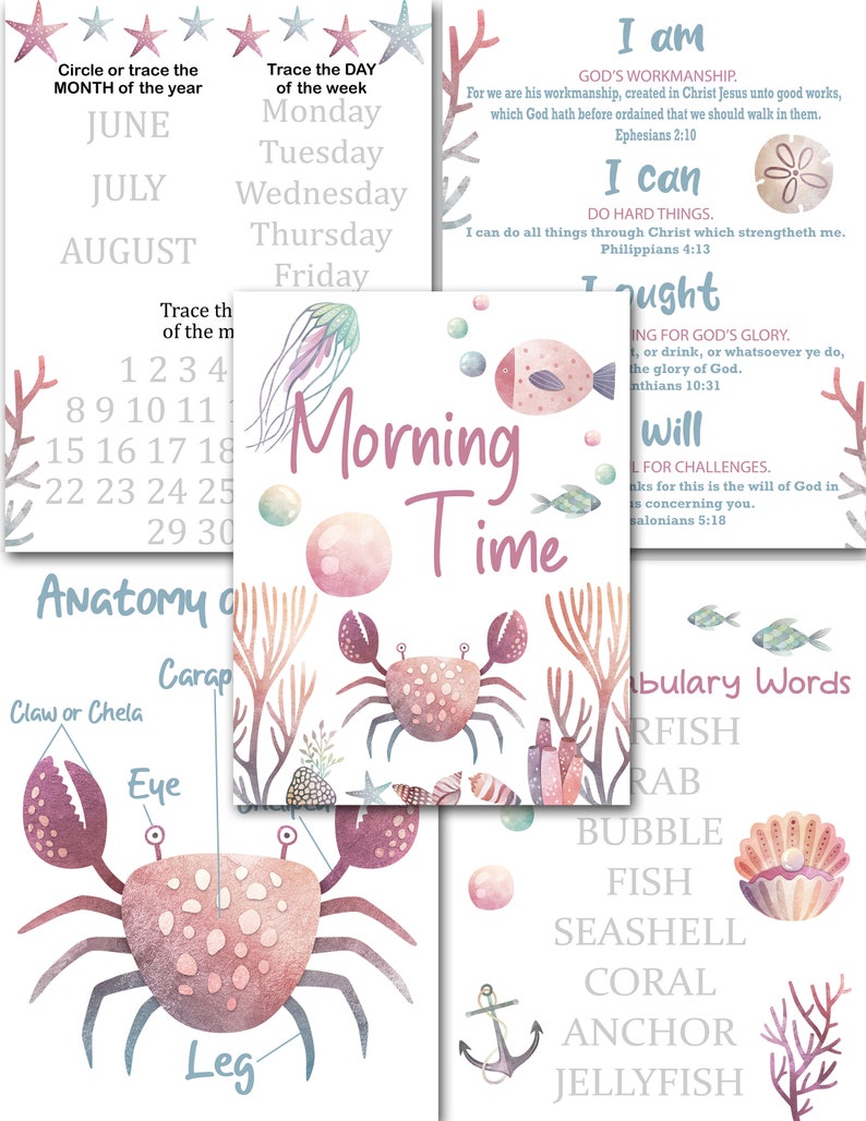 Ocean Themed Watercolor Morning Menus Homeschool K-3 - Etsy