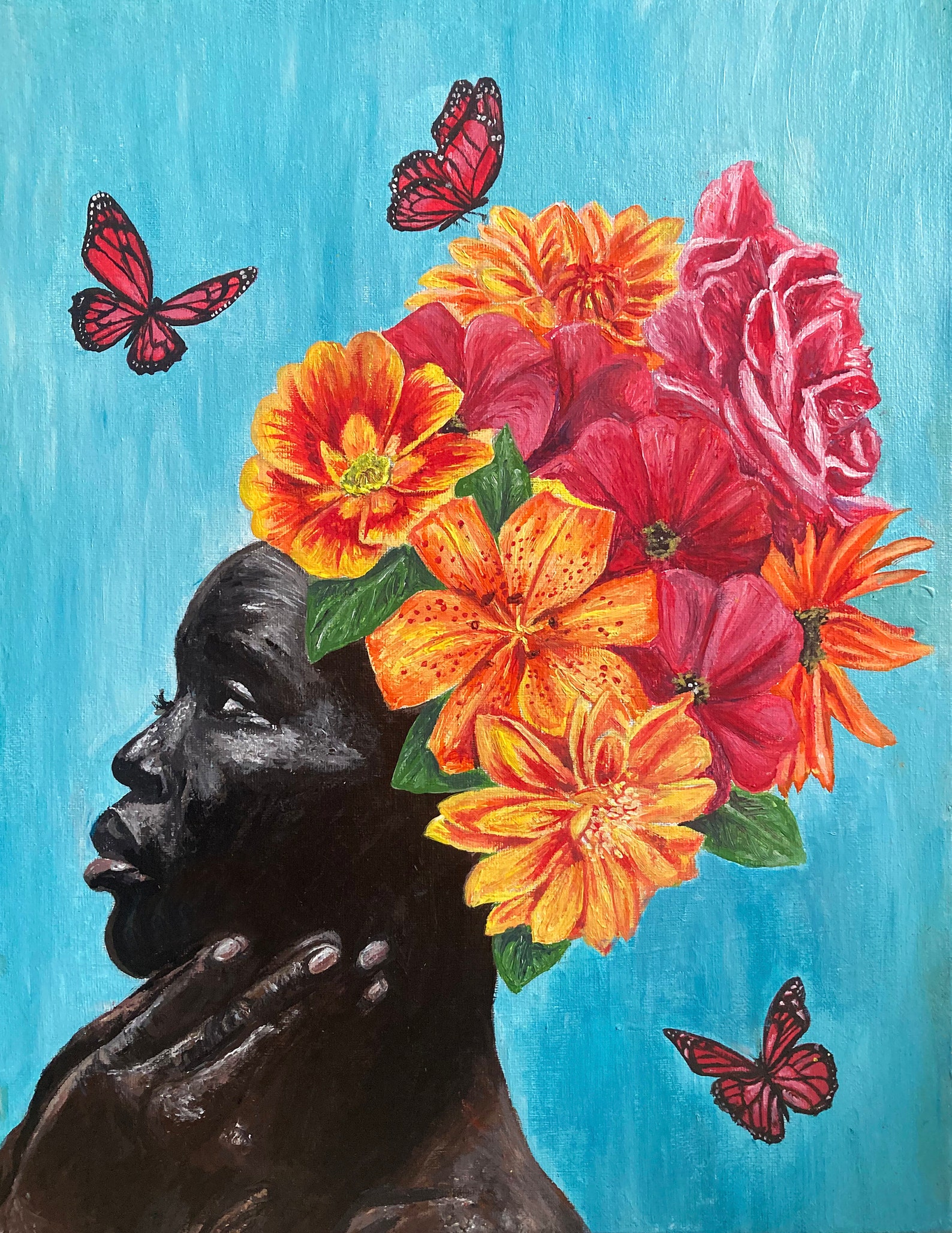 Fleur - Painting of a Beautiful Woman of Colour With Flowers in Her ...