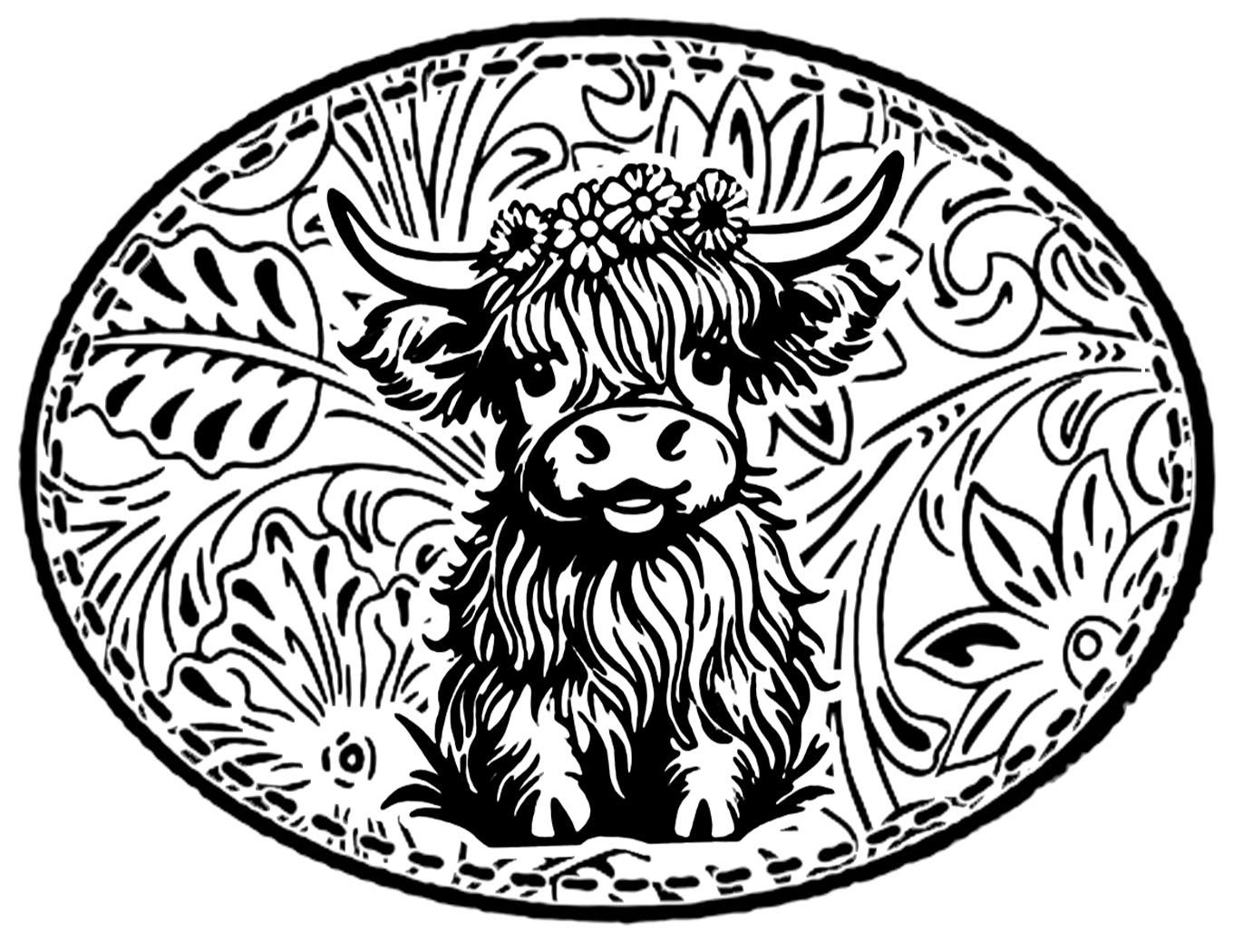 Baby Highland Cow Hat Patch. Tooled Leather. Laser Engrave - Etsy