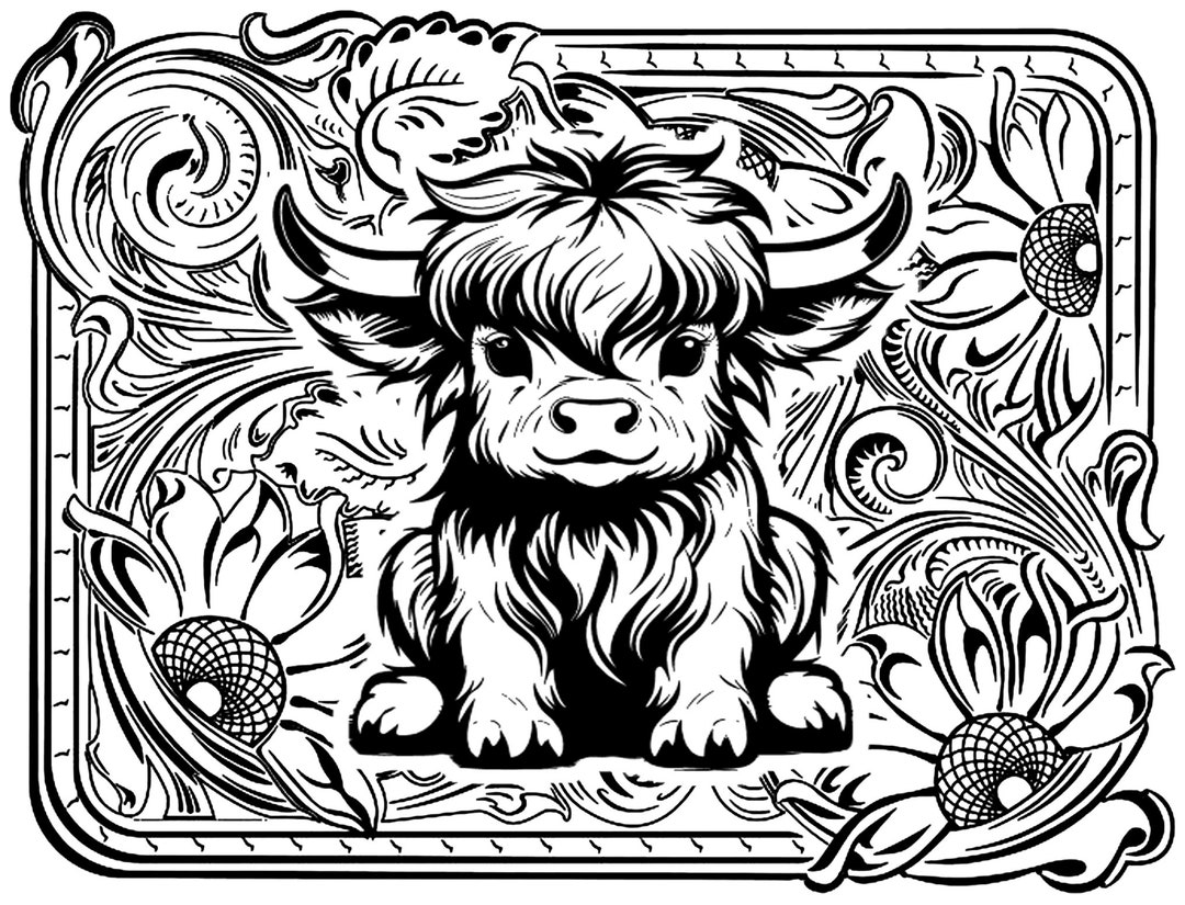 Tooled Leatherwith Baby Highland Cow Hatch Patch Digital File - Etsy