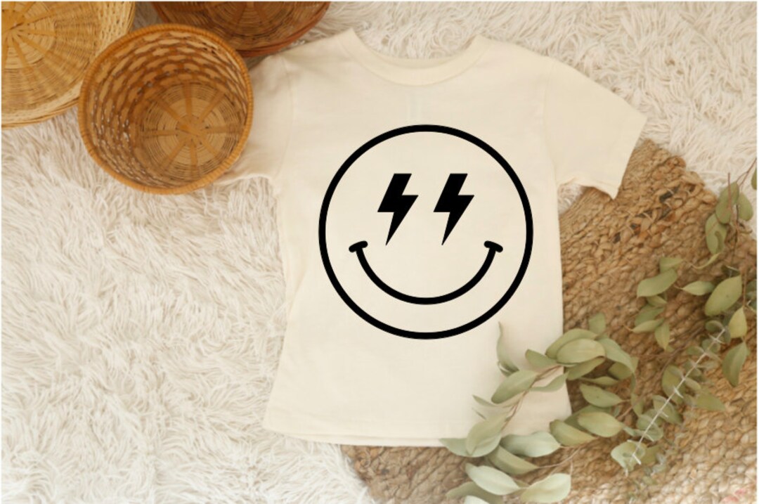 Kids Lighting Bolt Happy Face T-shirt, Youth Happy Face Shirt, Nuetral ...