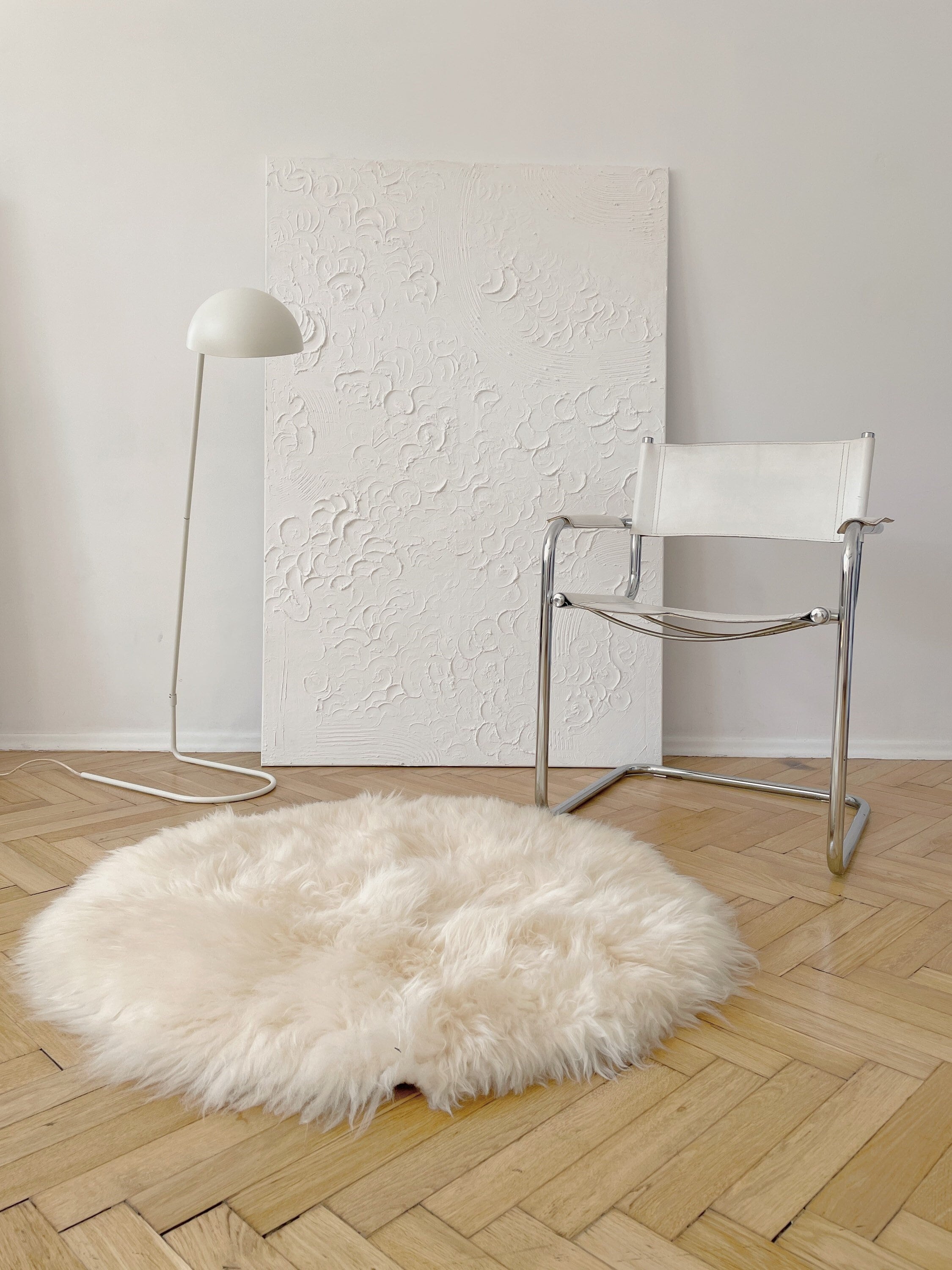 Choose Your Size - Customize Your Order! Round Real Sheepskin Ivory Rug ...