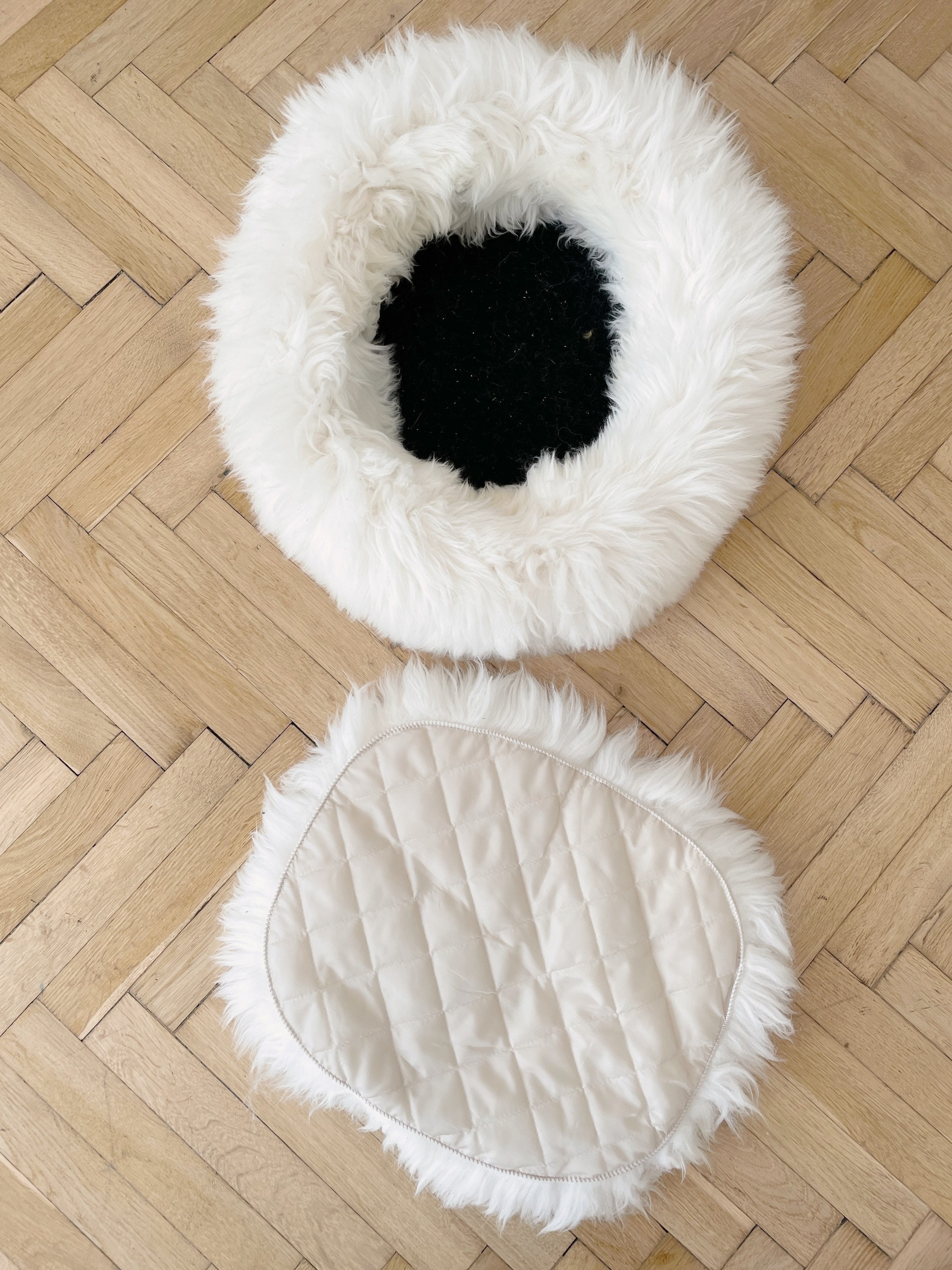 White Round Luxurious Natural Sheepskin Pet Bed Sheepskin Dog - Etsy