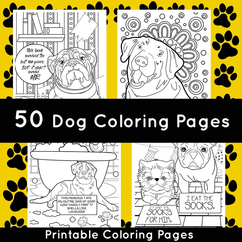50 Dog Coloring Pages - Printable Dog Coloring Pages - Etsy