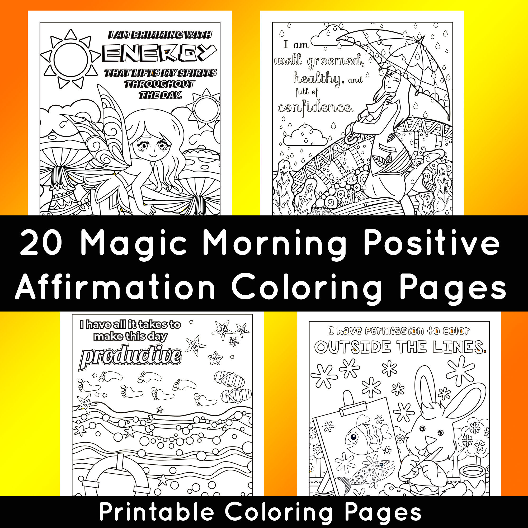 20 Magic Morning Positive Affirmation Coloring Pages - Etsy