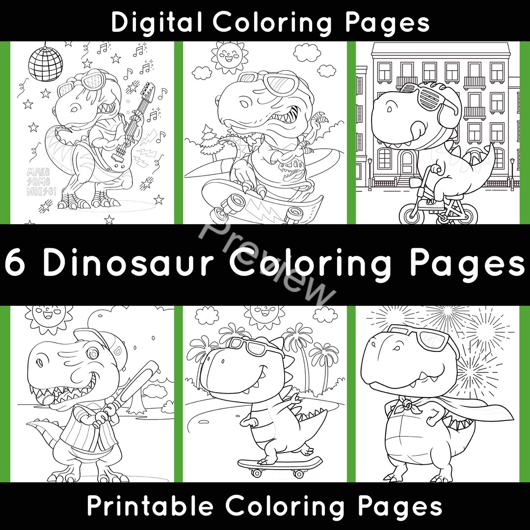 6 Dinosaur Coloring Pages - T-rex Coloring Book - Etsy
