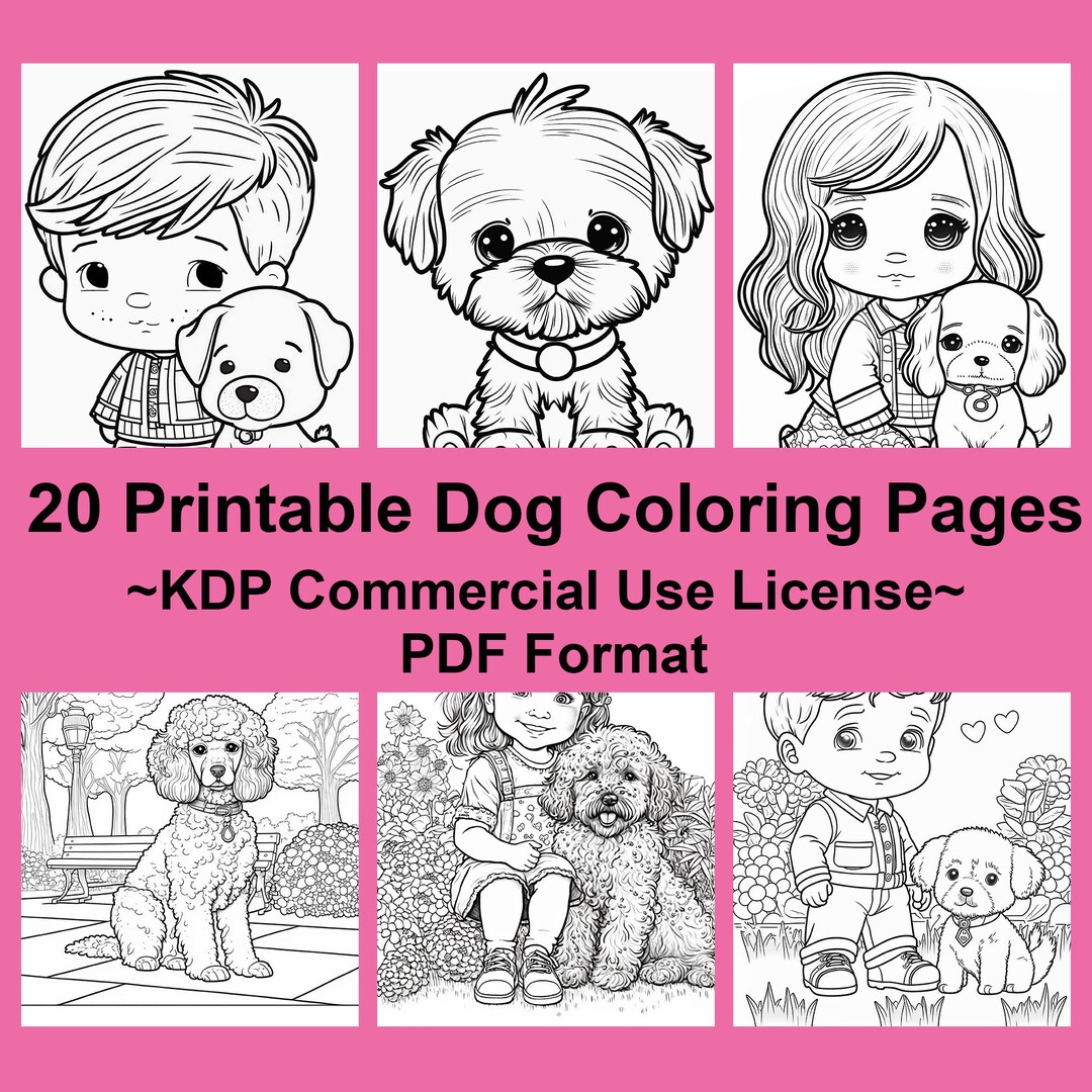 20 Printable Dog Coloring Pages PDF for KDP Commercial Use or Personal ...