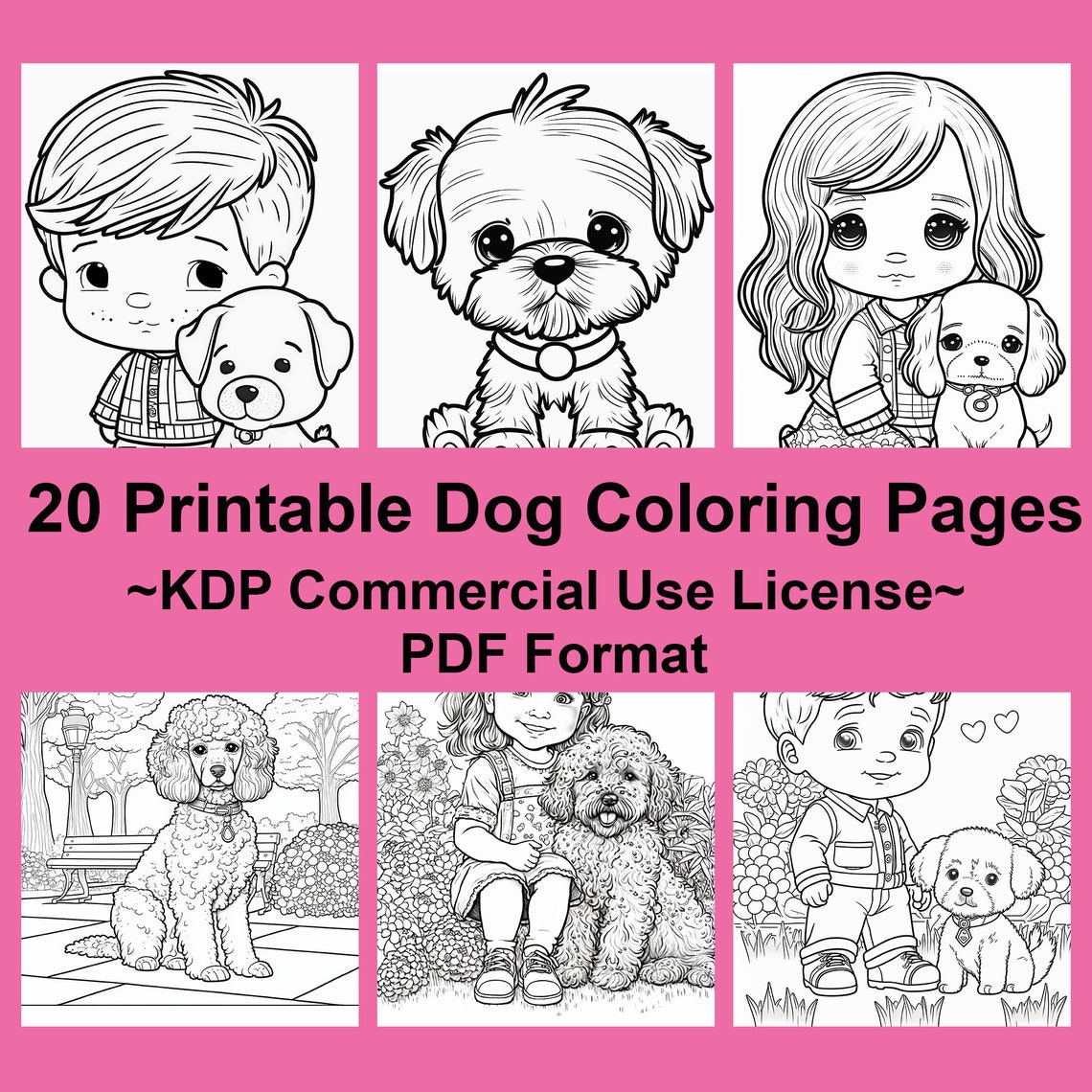 20 Printable Dog Coloring Pages PDF for KDP Commercial Use or Personal ...