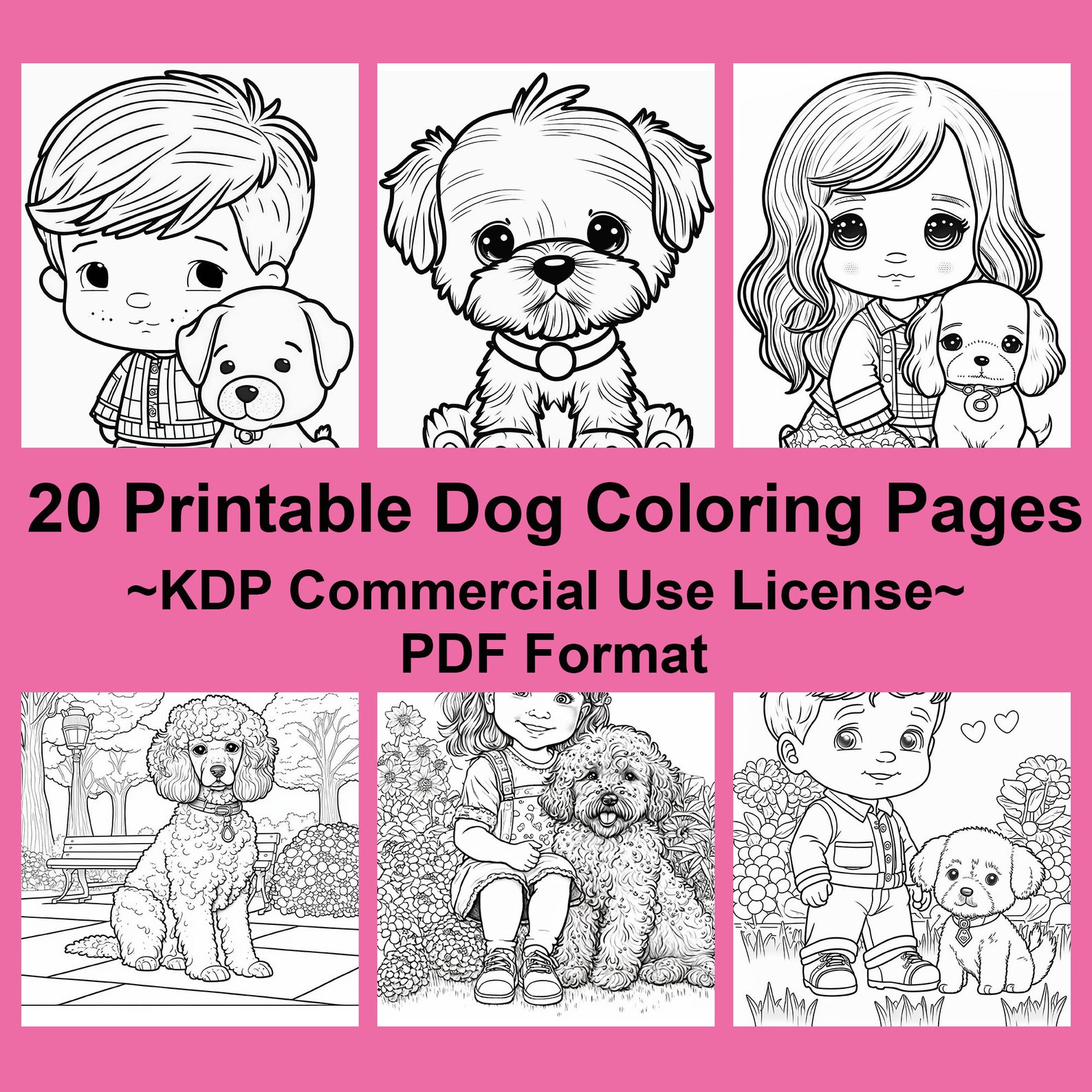 20 Printable Dog Coloring Pages PDF for KDP Commercial Use or Personal ...
