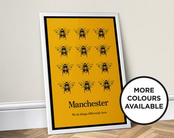 Manchester Bee Portrait Wall Art Print - Etsy