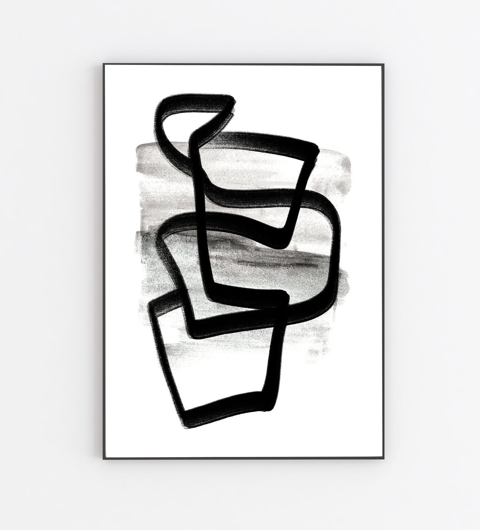 Abstract Black and Grey Line Art A5, A4 & A3 Minimalist Print Abstract ...