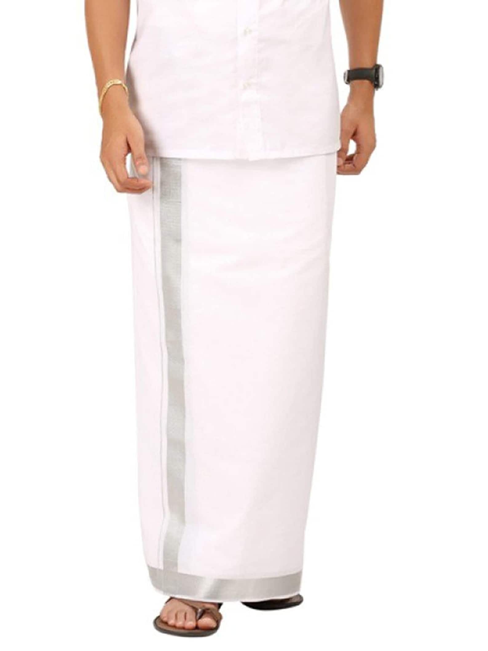 Kerala Silver Kasavu Cotton Mundu Cotton Vesti Mundu Dhoti - Etsy