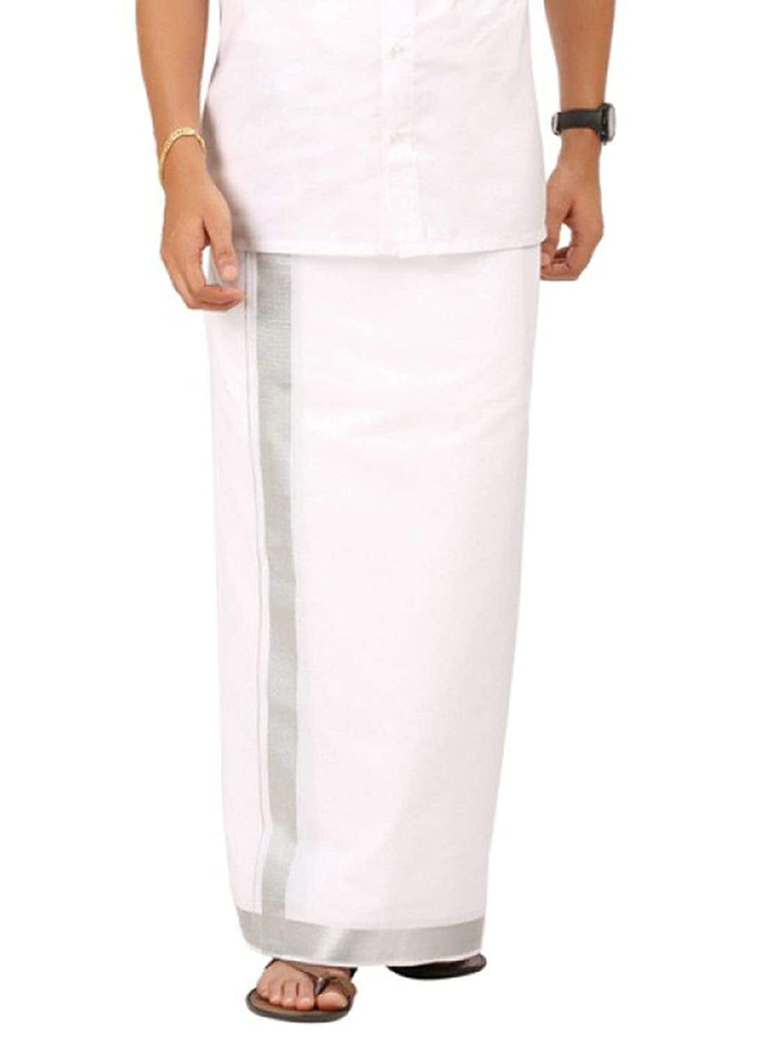 Kerala Silver Kasavu Cotton Mundu Cotton Vesti Mundu Dhoti - Etsy