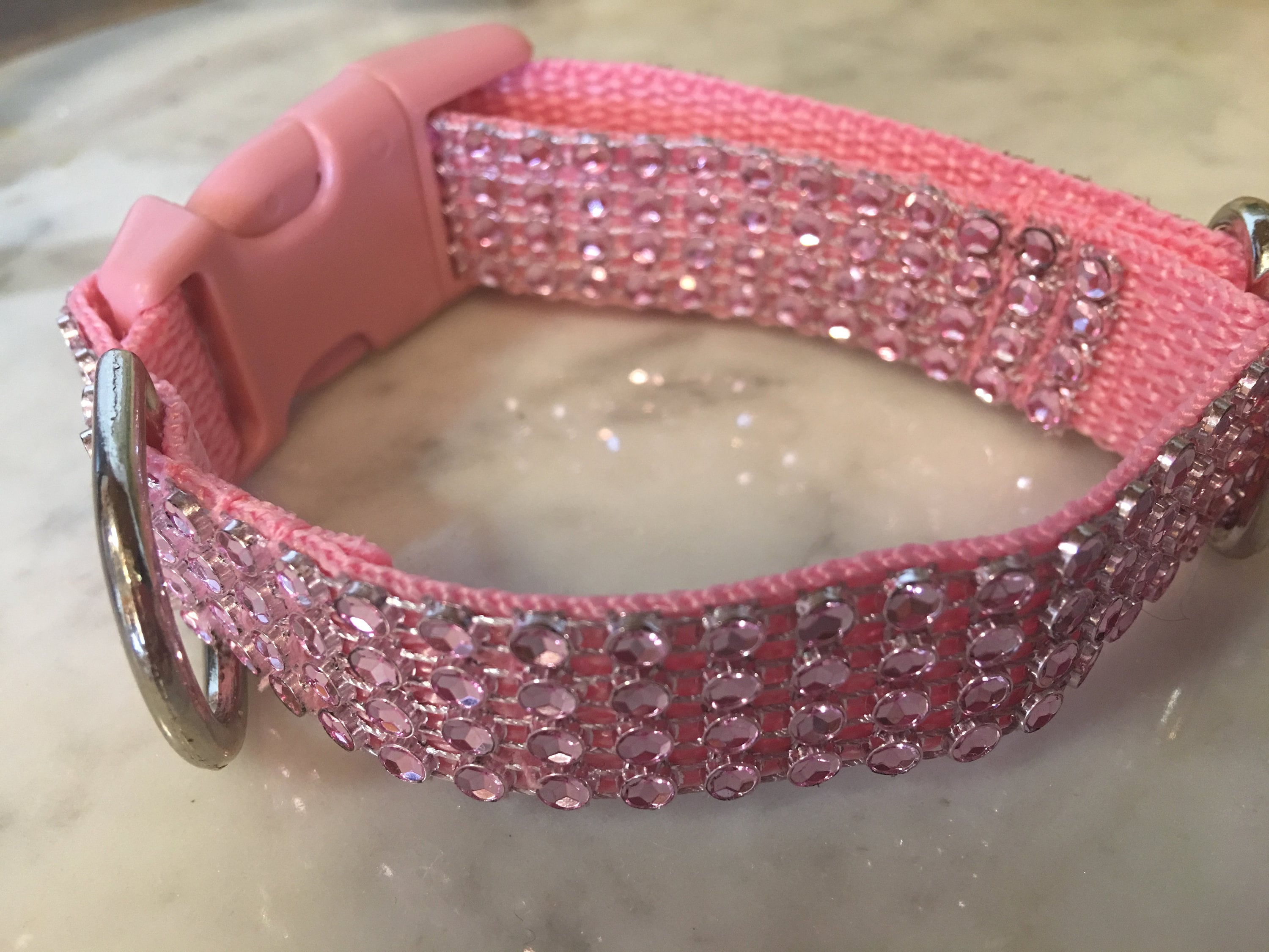 Blush Pink Rhinestone Dog Collar 3/4" Plastic Buckle and Light Pink ...