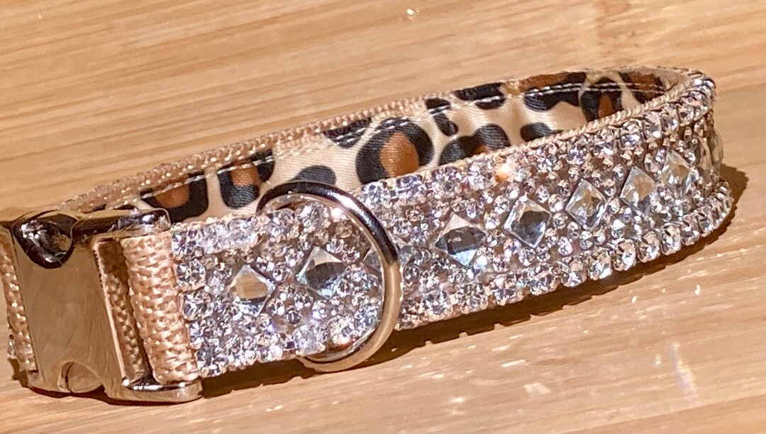 Diamond & Leopard Dog or Cat Collar, Luxurious Diamanté Quality Glass ...