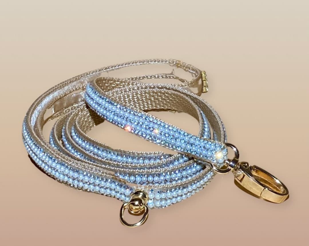 Pearl & Rhinestone Elegant Cat or Dog Leash, Velvet Lined Handle, Gold ...