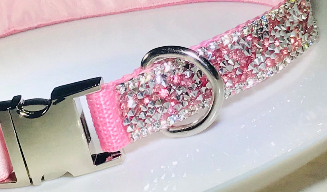 Rhinestone Bling Dog or Cat Collar 3/4 Pink Satin Metal | Etsy