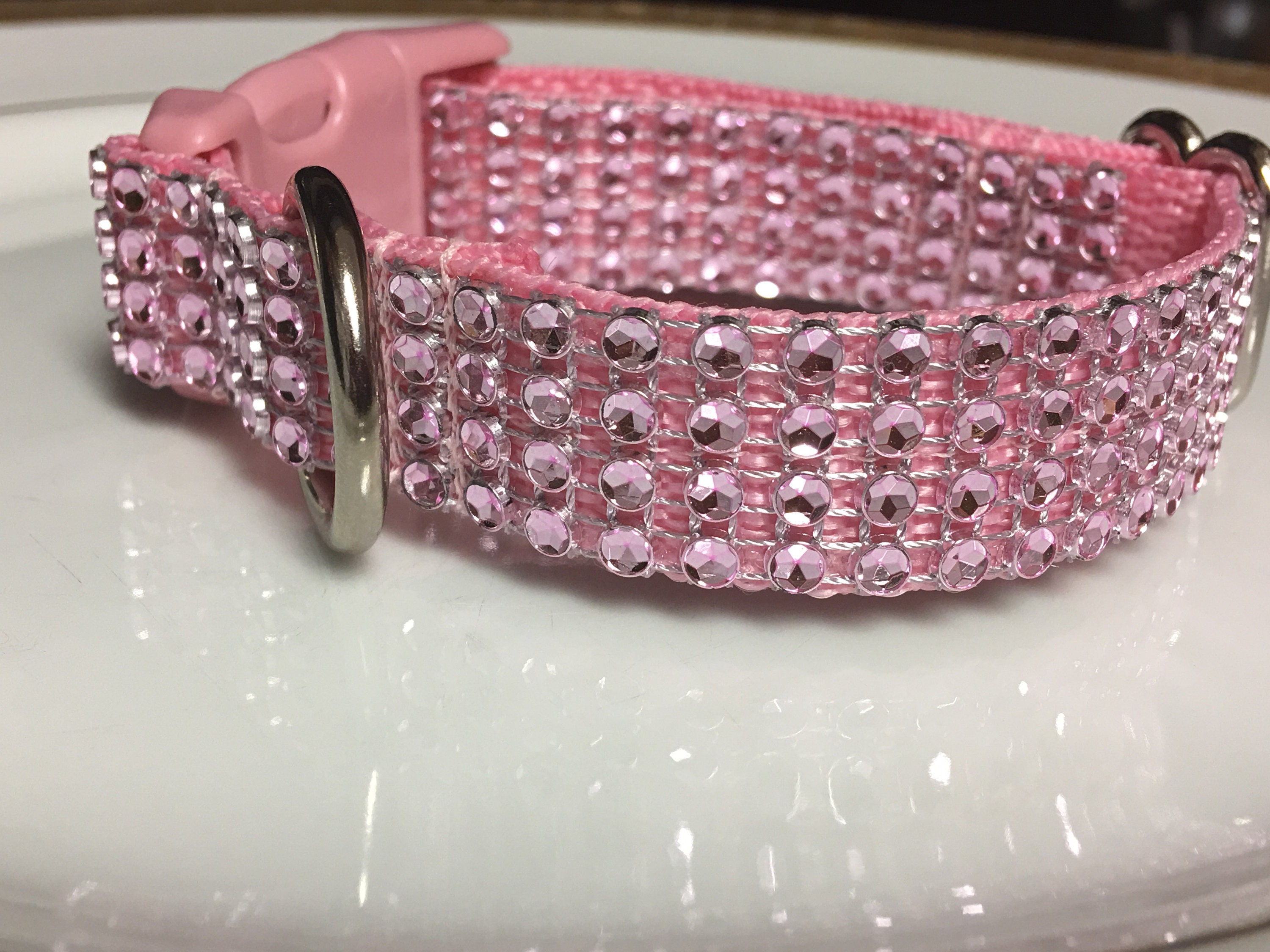 Blush Pink Rhinestone Dog Collar 3/4" Plastic Buckle and Light Pink ...