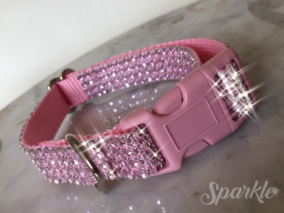 Blush Pink Rhinestone Dog Collar 3/4" Plastic Buckle and Light Pink ...