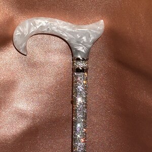 Platinum & Rhinestone Glam Cane, Derby Pearl Handle, Disability Gift ...