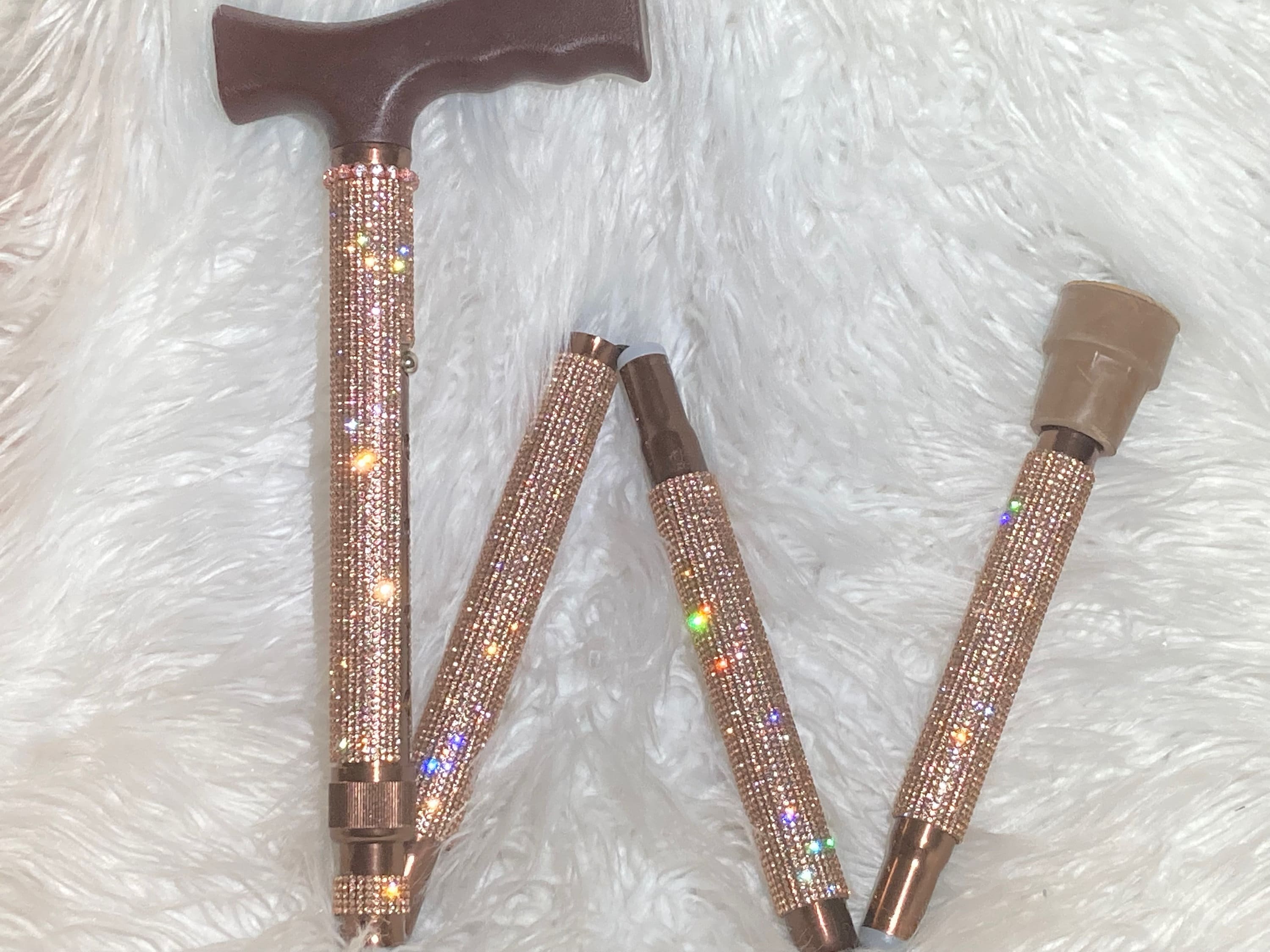 Elegant Champagne Rhinestone Walking Cane, Disability Gift, Folding and ...